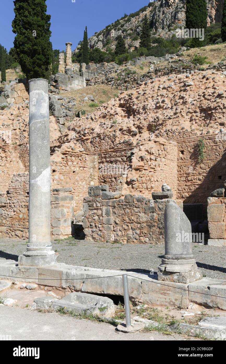 The ruins in Delphi, an archaeological site in Greece at the Mount ...