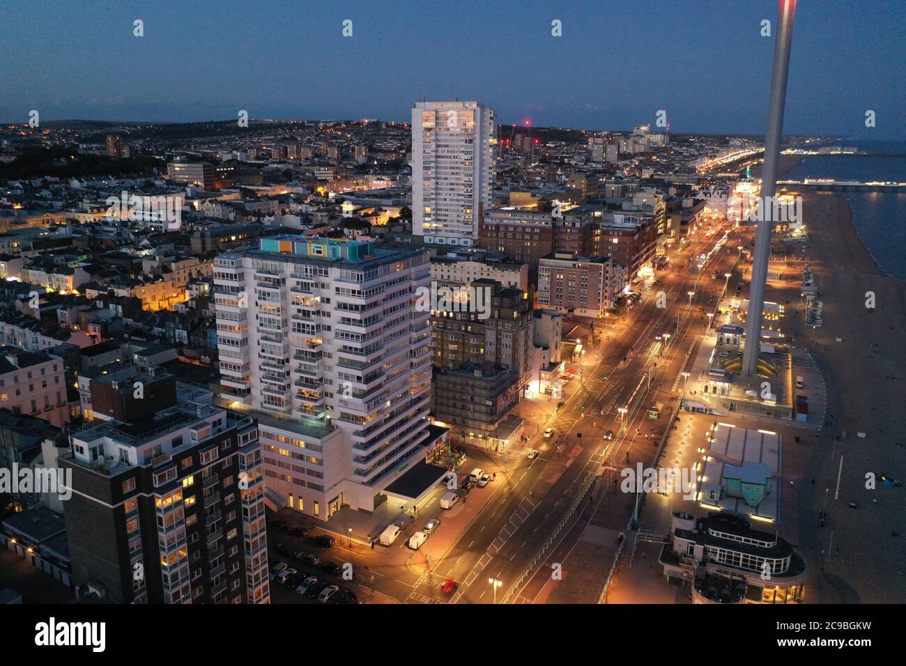Aerial view of Brighton Seafront at night Stock Photo - Alamy