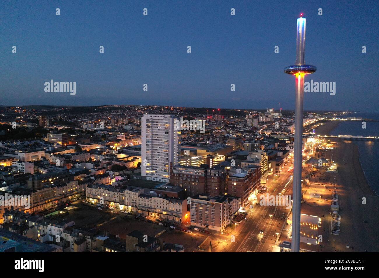 Aerial view of Brighton Seafront at night Stock Photo - Alamy