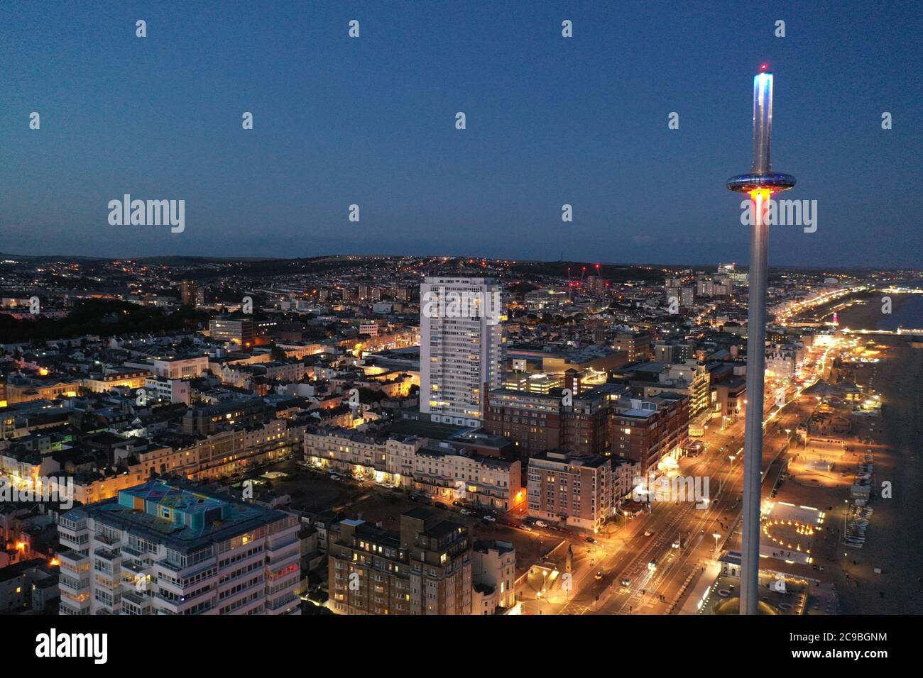 Aerial view of Brighton Seafront at night Stock Photo - Alamy