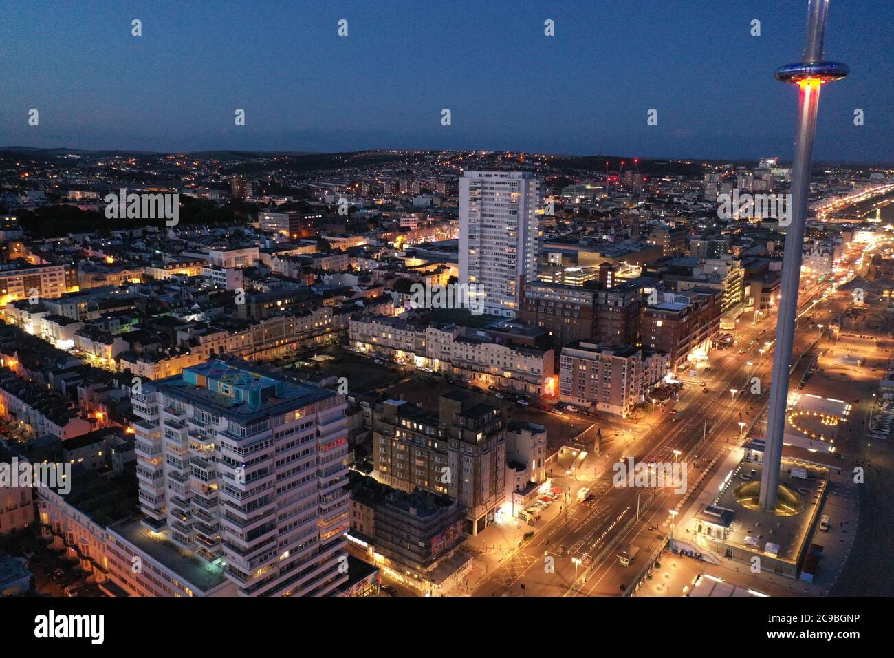 Aerial view of Brighton Seafront at night Stock Photo - Alamy