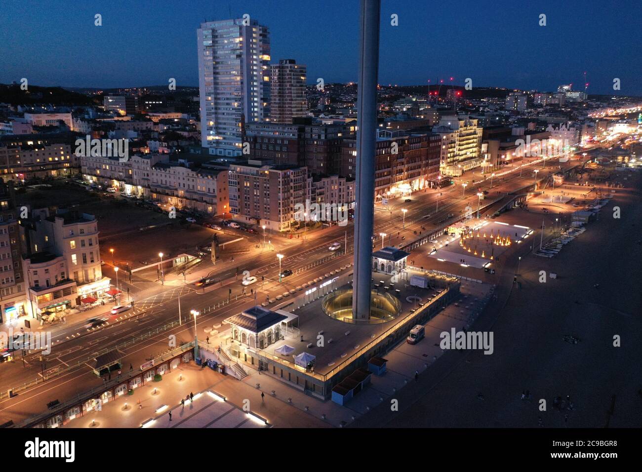 Aerial view of Brighton Seafront at night Stock Photo - Alamy