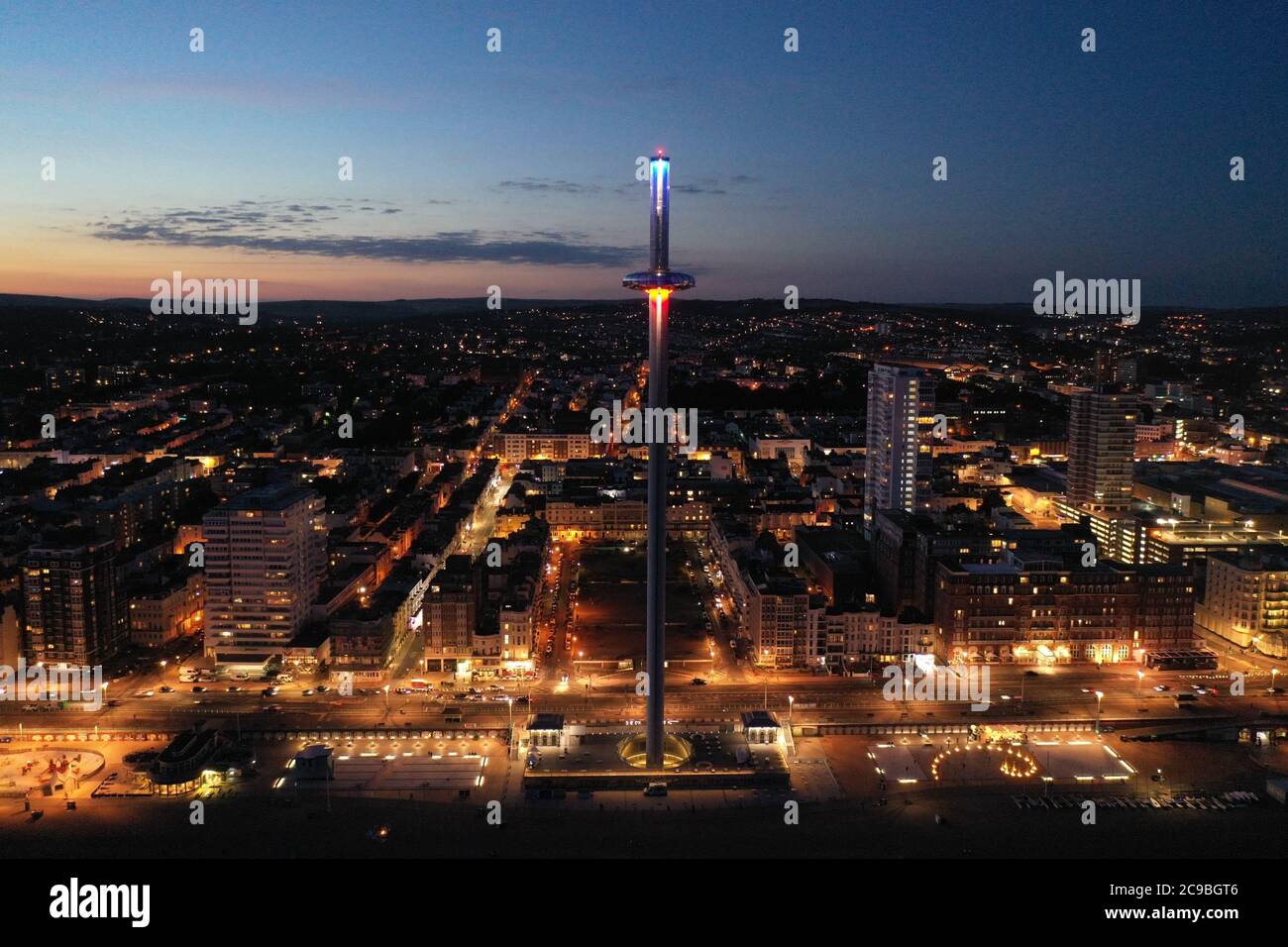 Aerial view of Brighton Seafront at night Stock Photo - Alamy