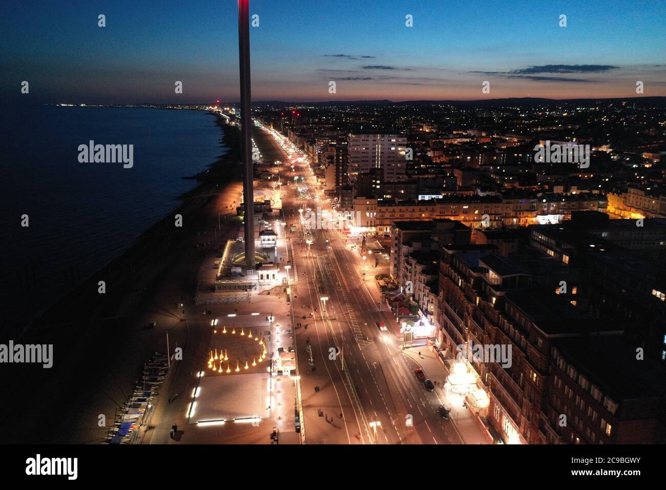 Aerial view of Brighton Seafront at night Stock Photo - Alamy