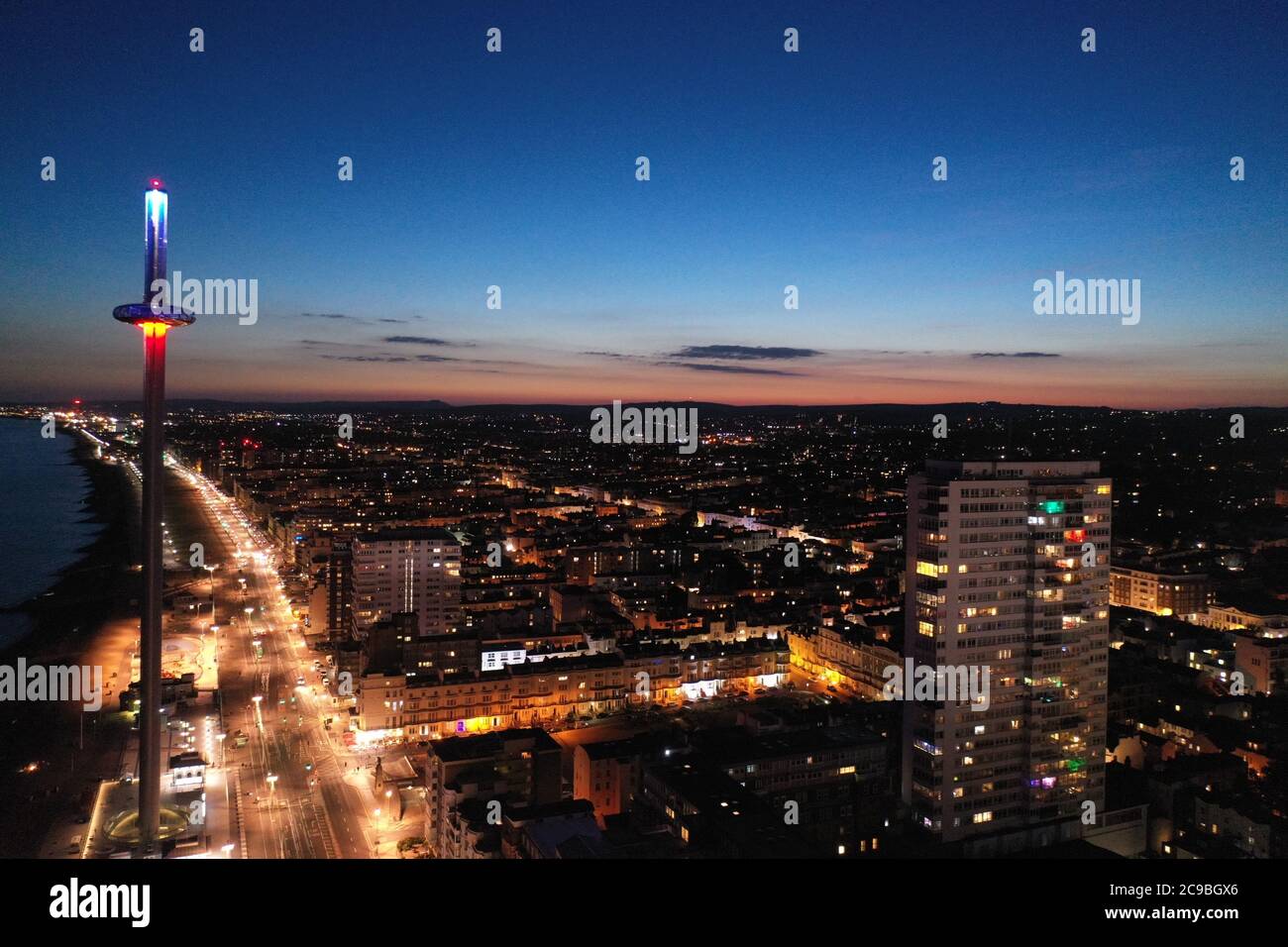 Aerial view of Brighton Seafront at night Stock Photo - Alamy