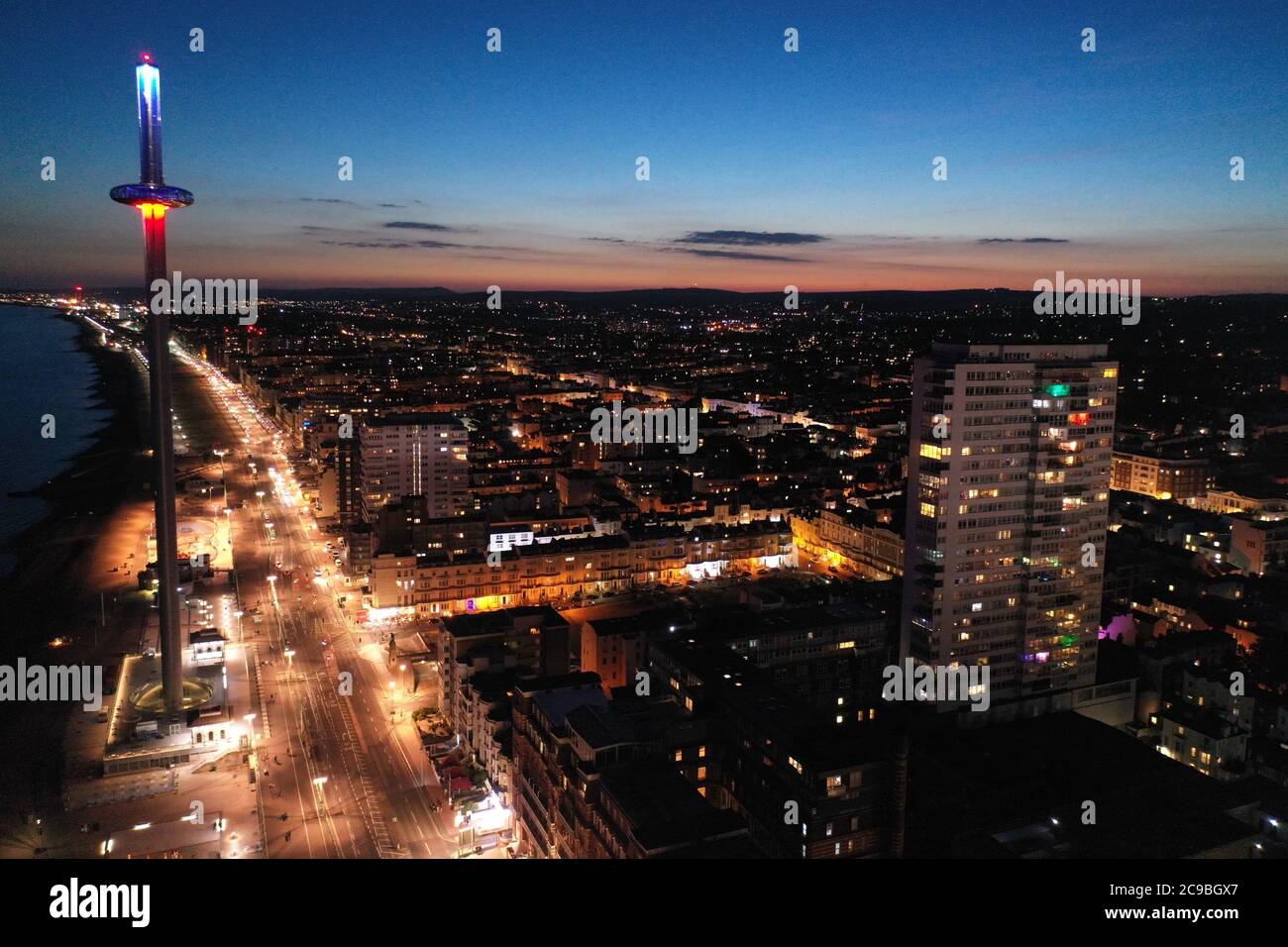 Aerial view of Brighton Seafront at night Stock Photo - Alamy