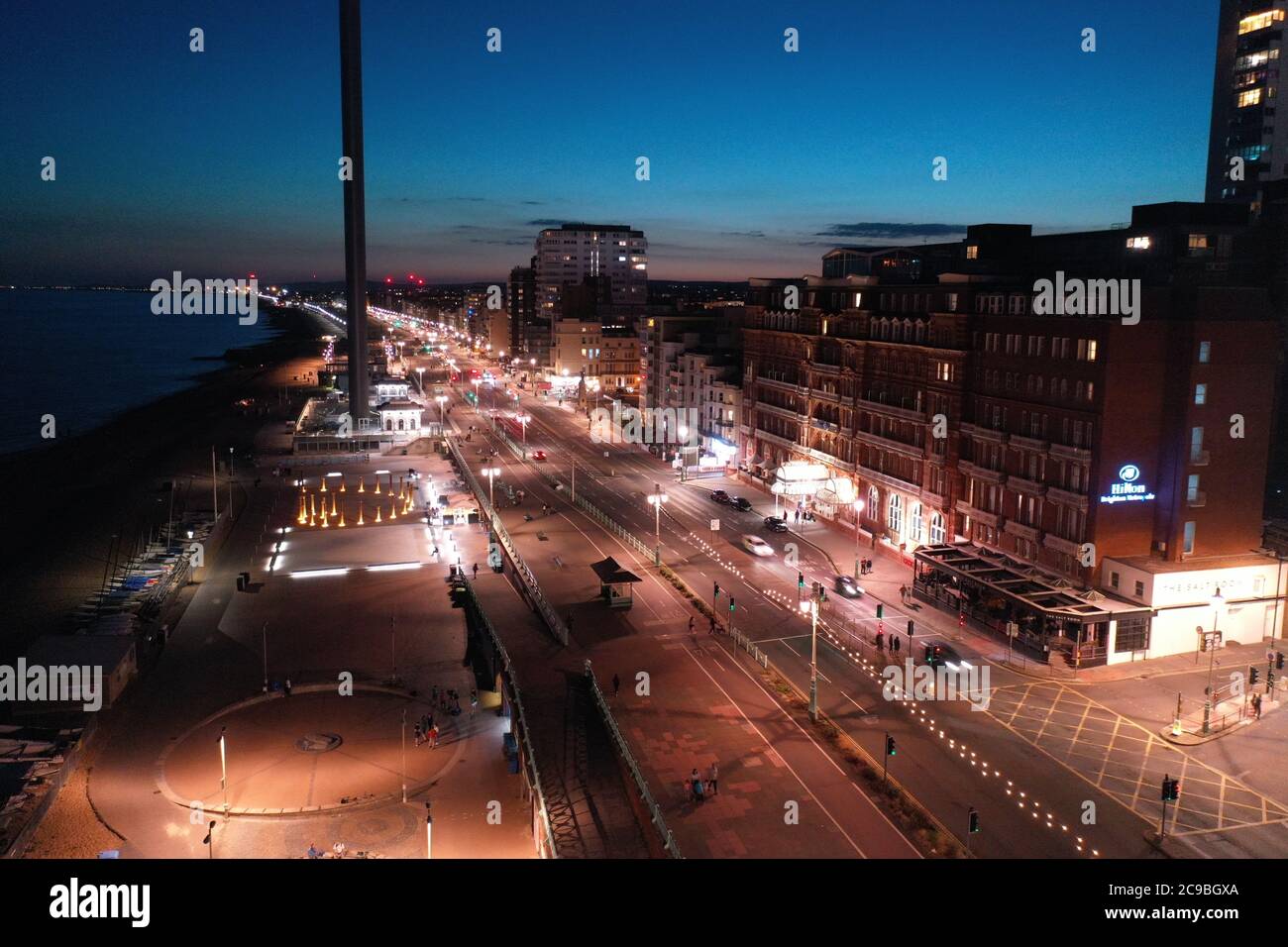 Aerial view of Brighton Seafront at night Stock Photo - Alamy