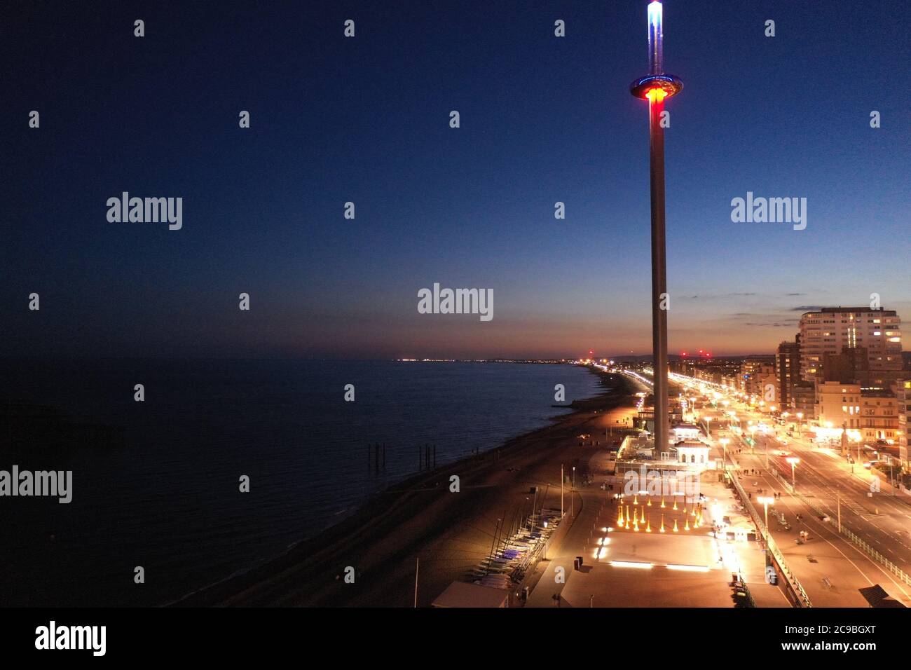 Aerial view of Brighton Seafront at night Stock Photo - Alamy