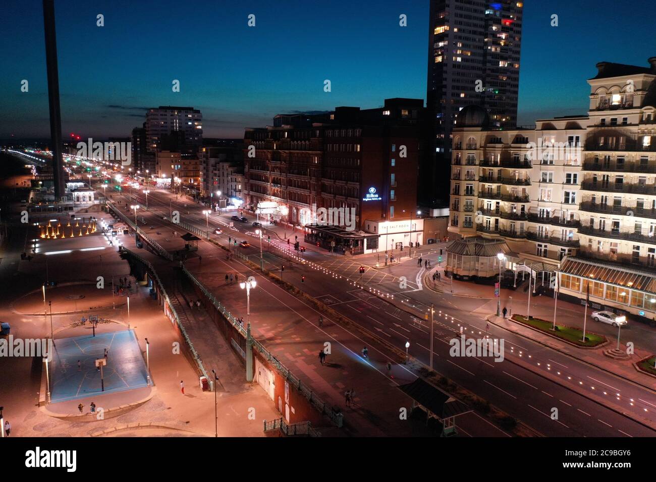 Aerial view of Brighton Seafront at night Stock Photo - Alamy