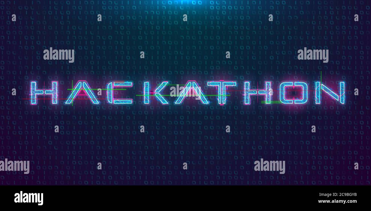 Hackathon HUD hologram cyberpunk style banner. Neon tech Hackathon ...