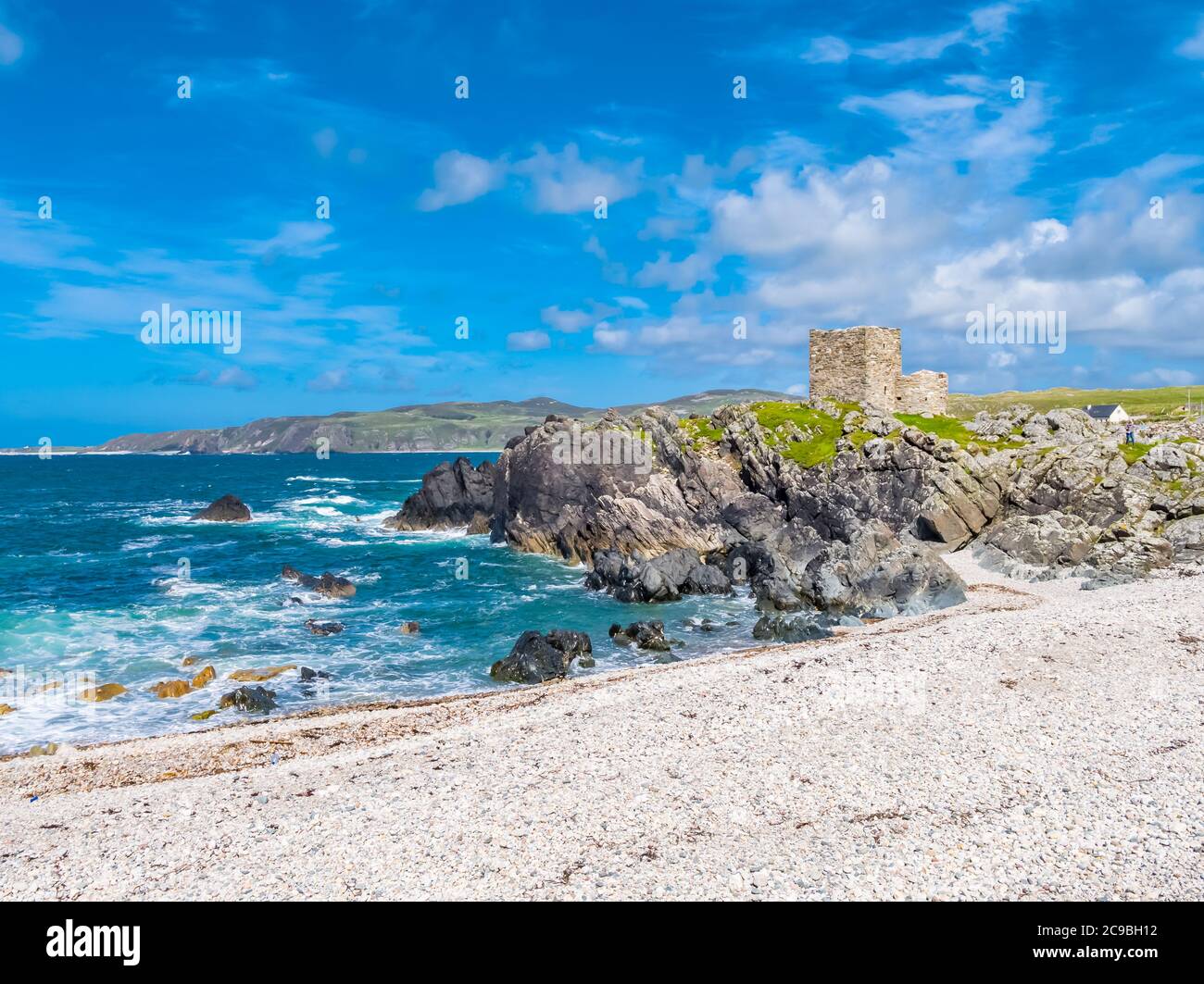 Aerial view of the beautiful coast next to Carrickabraghy Castle - Isle ...