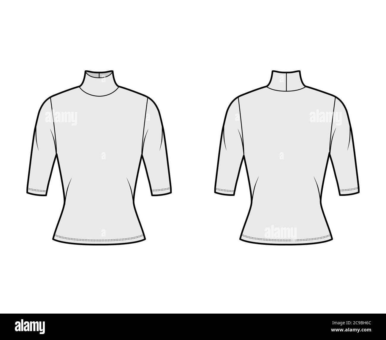 Turtleneck jersey sweater technical fashion illustration with elbow ...