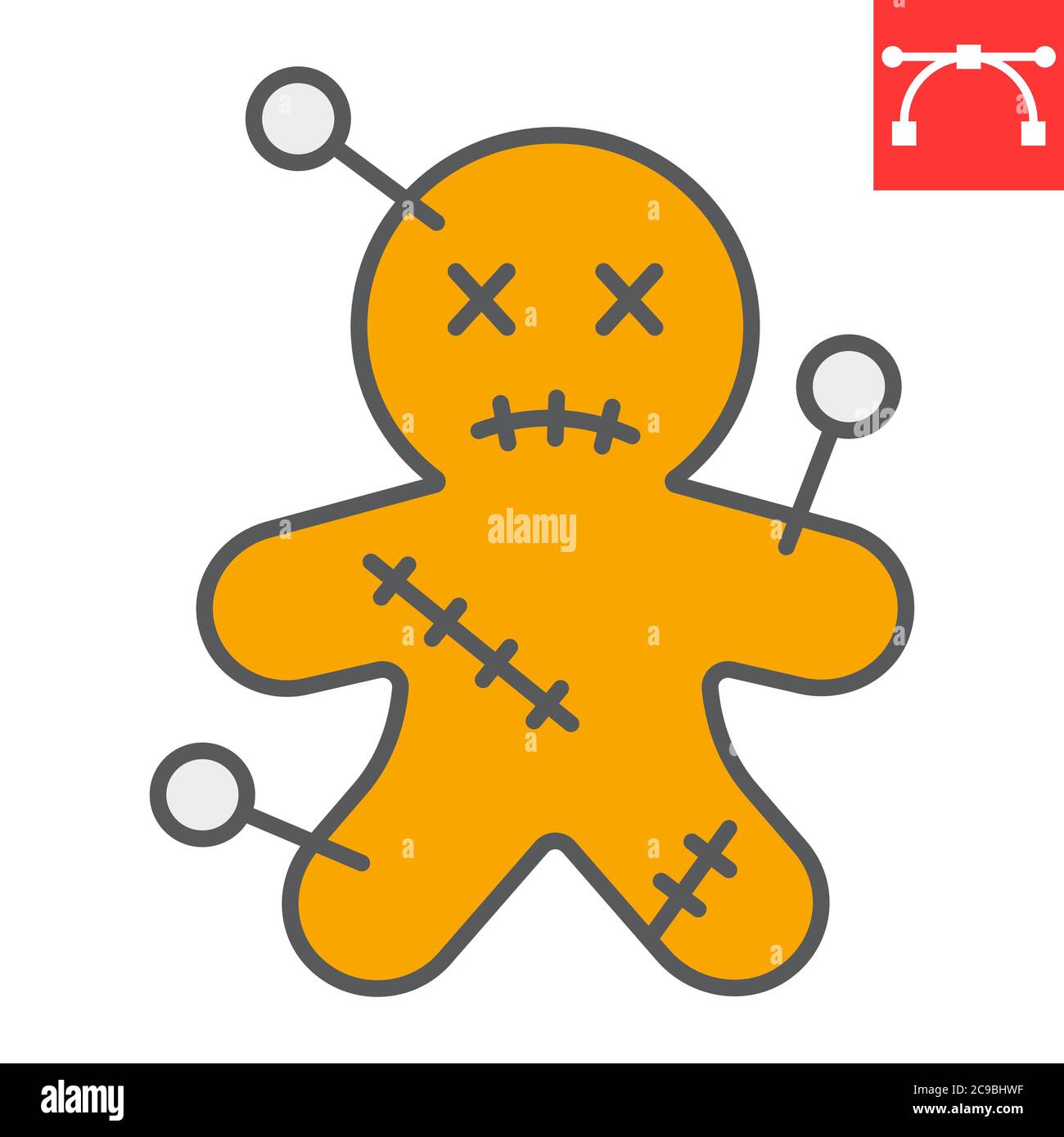 Voodoo doll color line icon, halloween and scary, voodoo doll sign ...