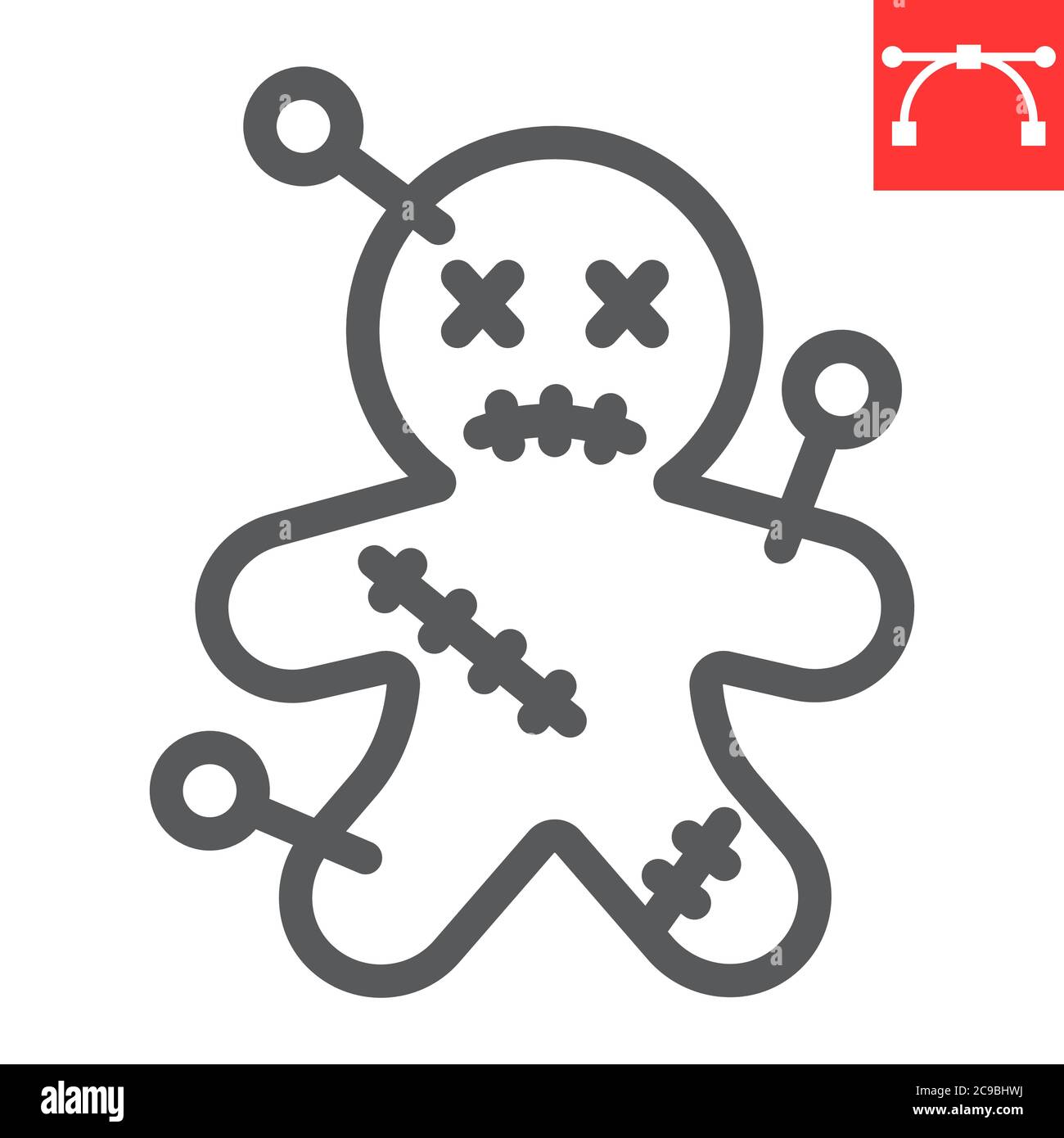 Voodoo doll line icon, halloween and scary, voodoo doll sign vector ...