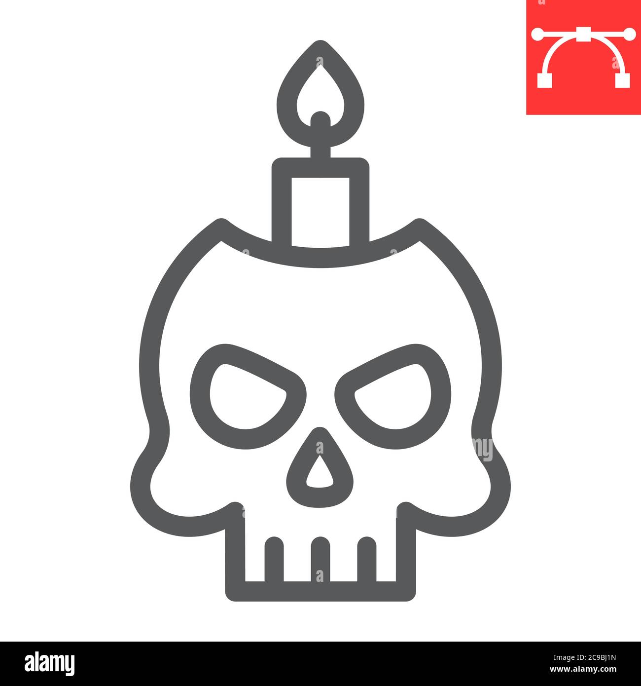 Skull with candle line icon, halloween and scary, halloween skull sign ...