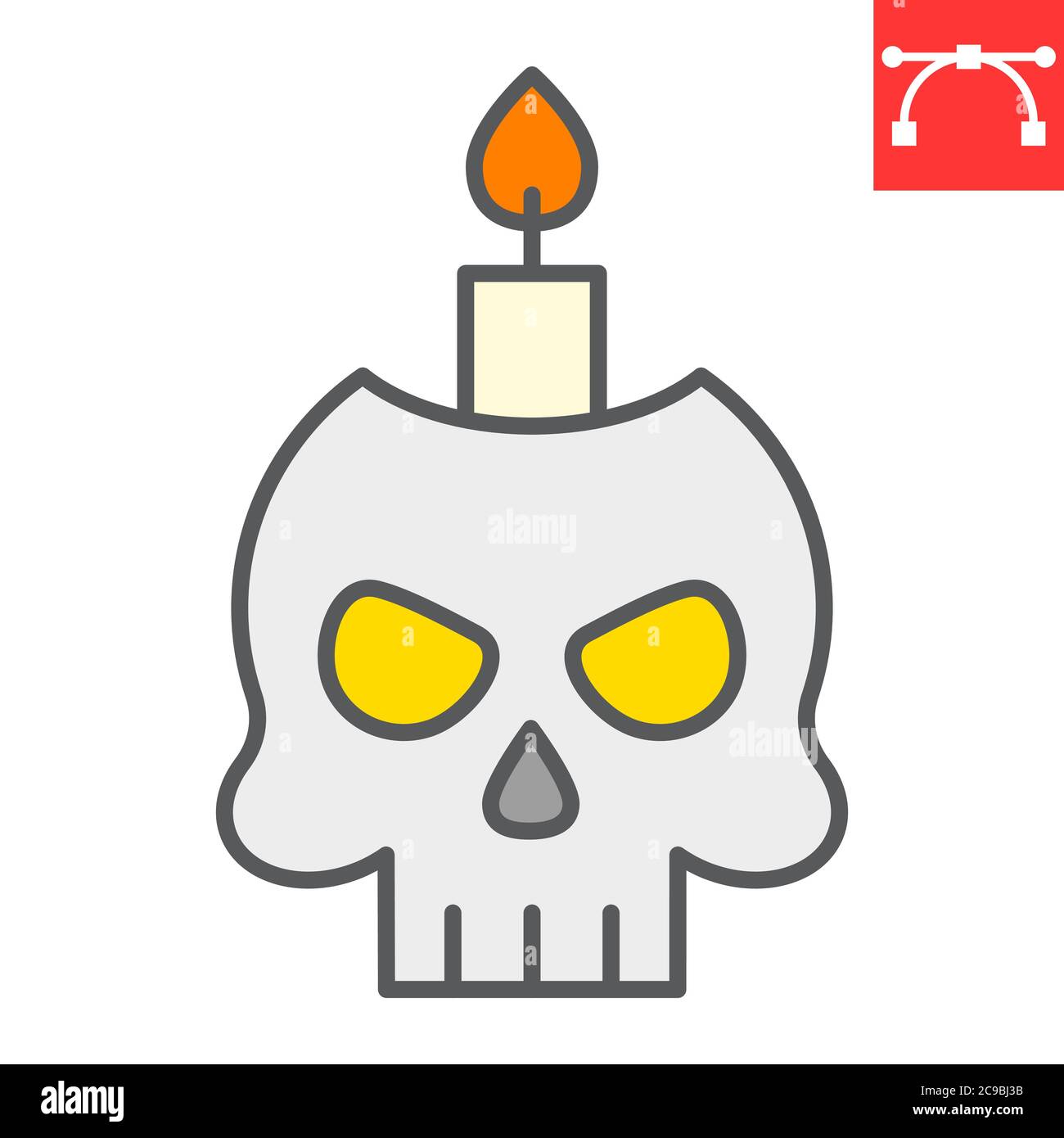 Skull with candle color line icon, halloween and scary, halloween skull ...