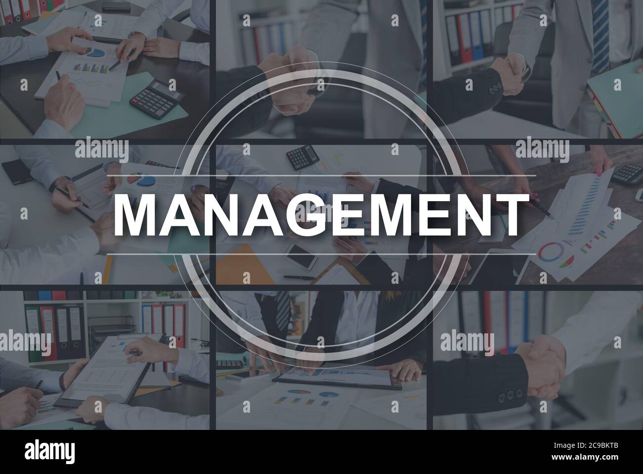 Management concept illustrated by pictures on background Stock Photo ...