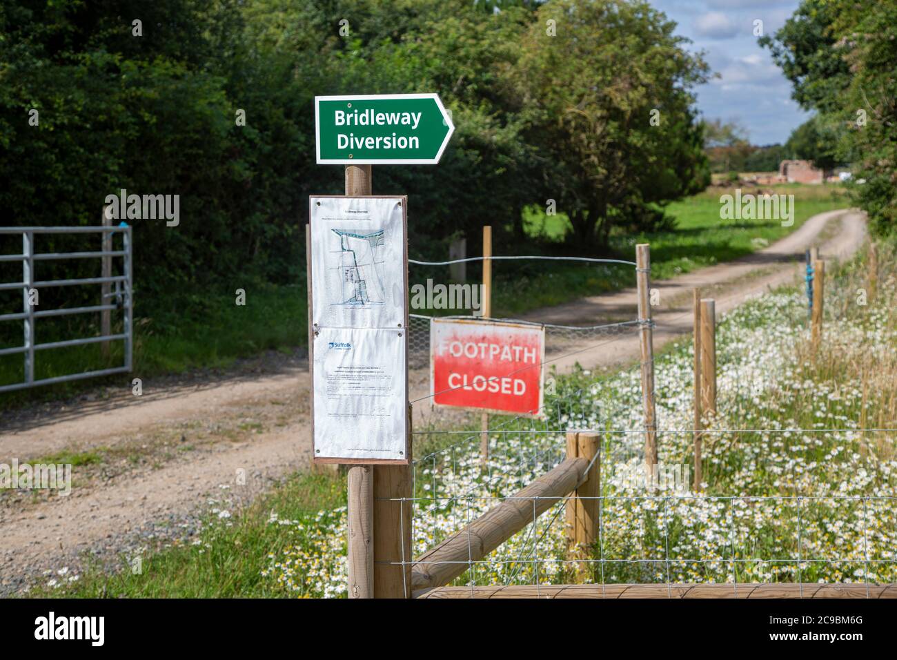 Footpath closed bridleway alternative route diversion signs in ...
