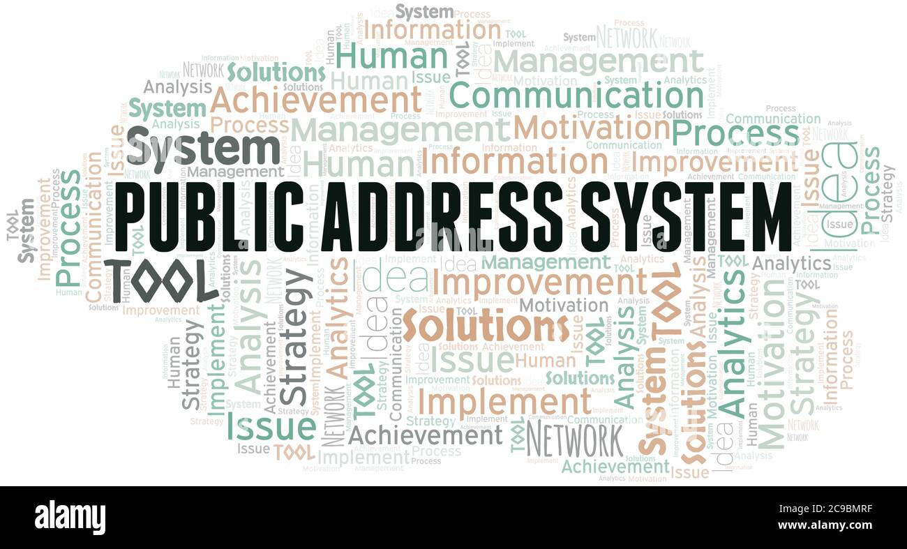 Public Address System typography vector word cloud. Wordcloud collage ...