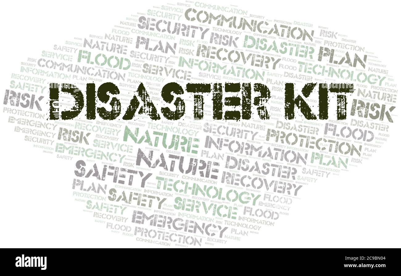 Disaster Kit typography word cloud. Wordcloud collage made with the ...