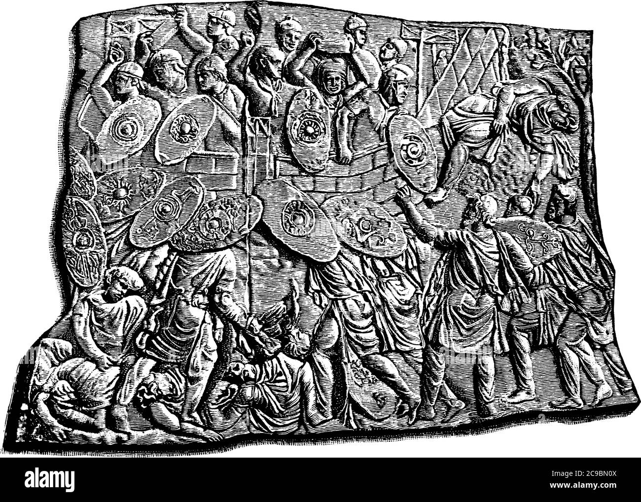 A Scenery designed with battle and soldiers images, vintage line ...