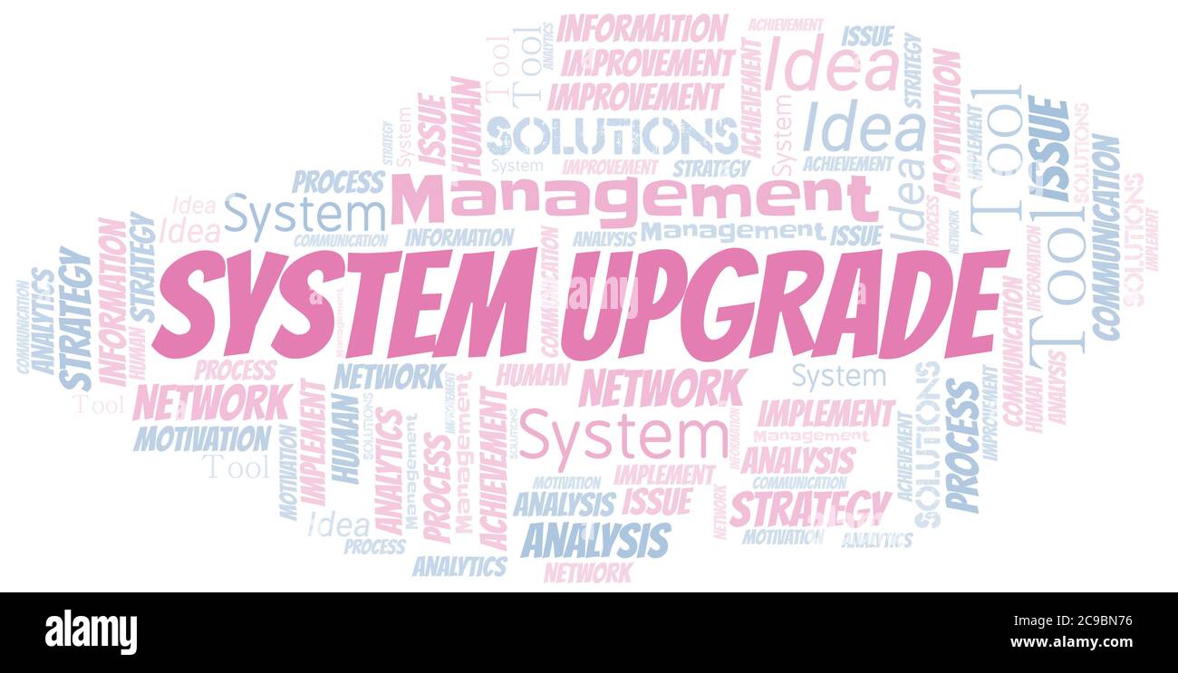 System Upgrade typography vector word cloud. Wordcloud collage made ...