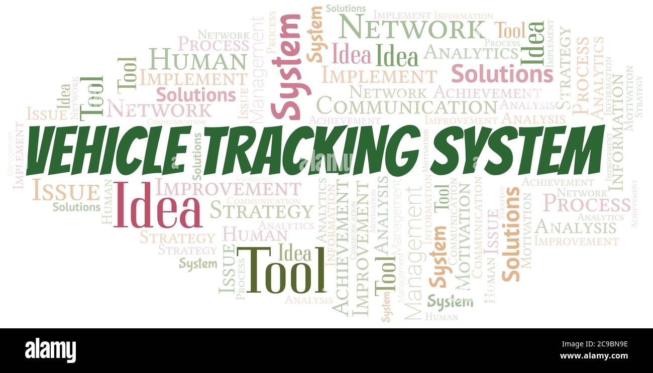 Vehicle Tracking System typography vector word cloud. Wordcloud collage ...
