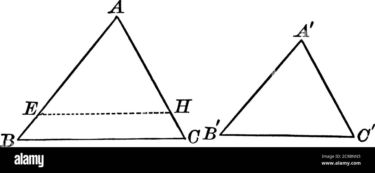 Two triangles having size and equal sides, vintage line drawing or ...