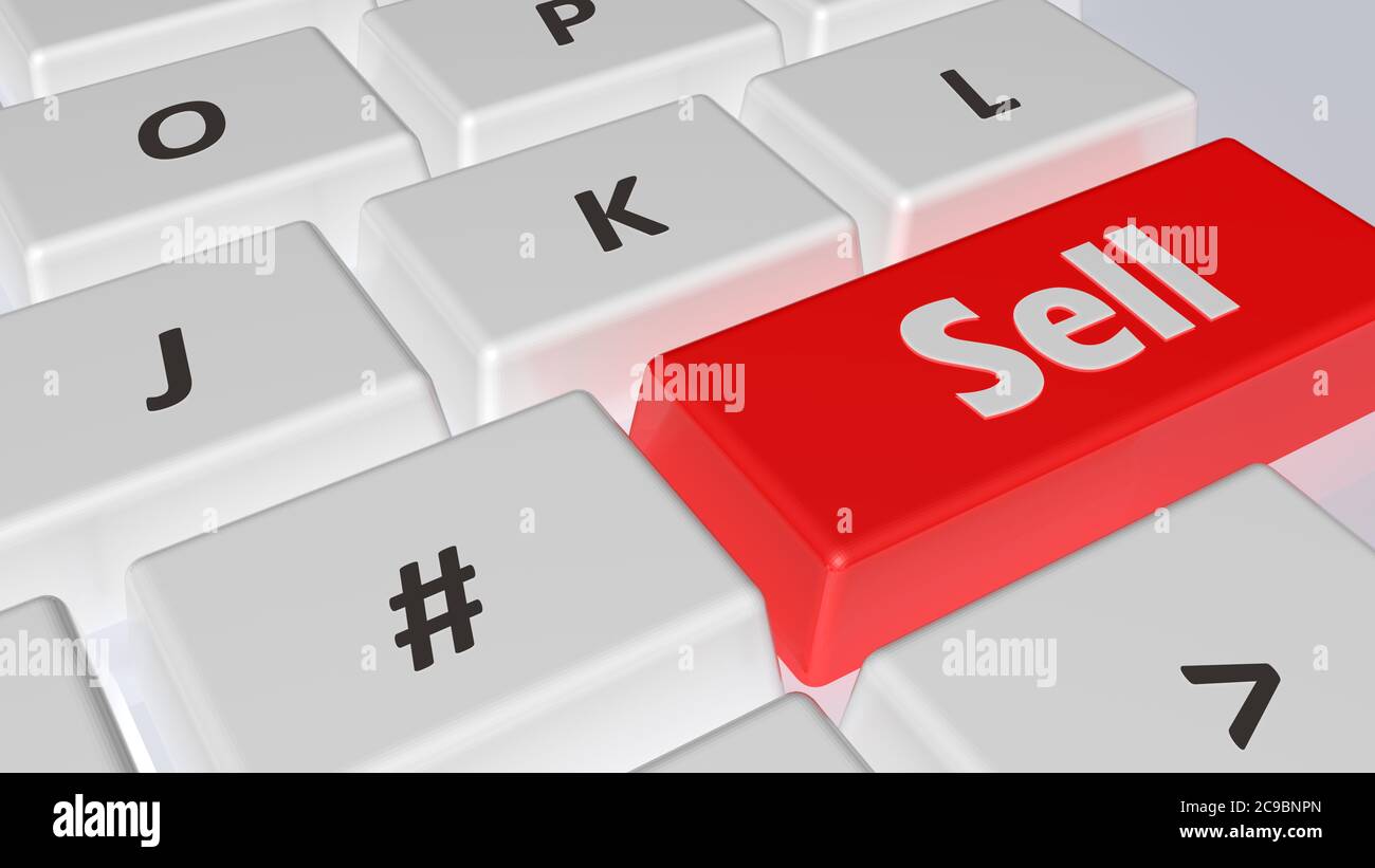White keyboard with red key having the write Sell - 3D rendering ...