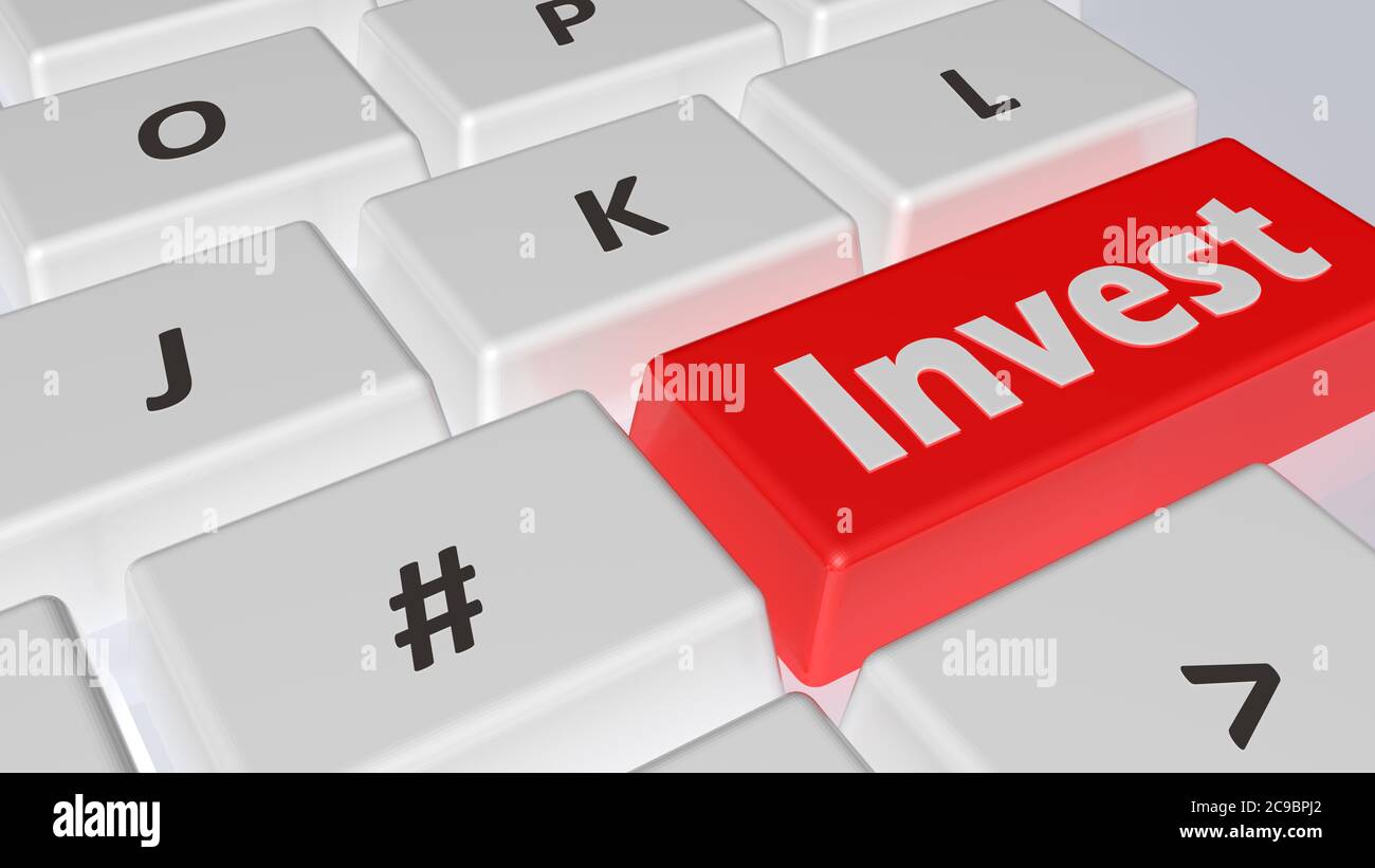 White keyboard with red key having the write Invest - 3D rendering ...