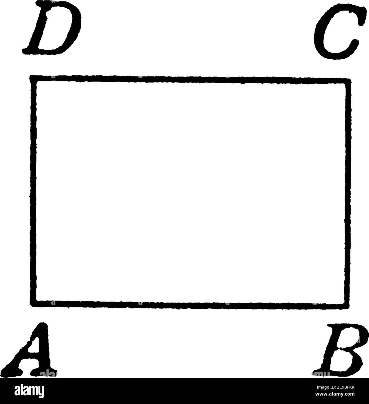 Rectangle with four vertices A, B, C, and D are shown, vintage line ...