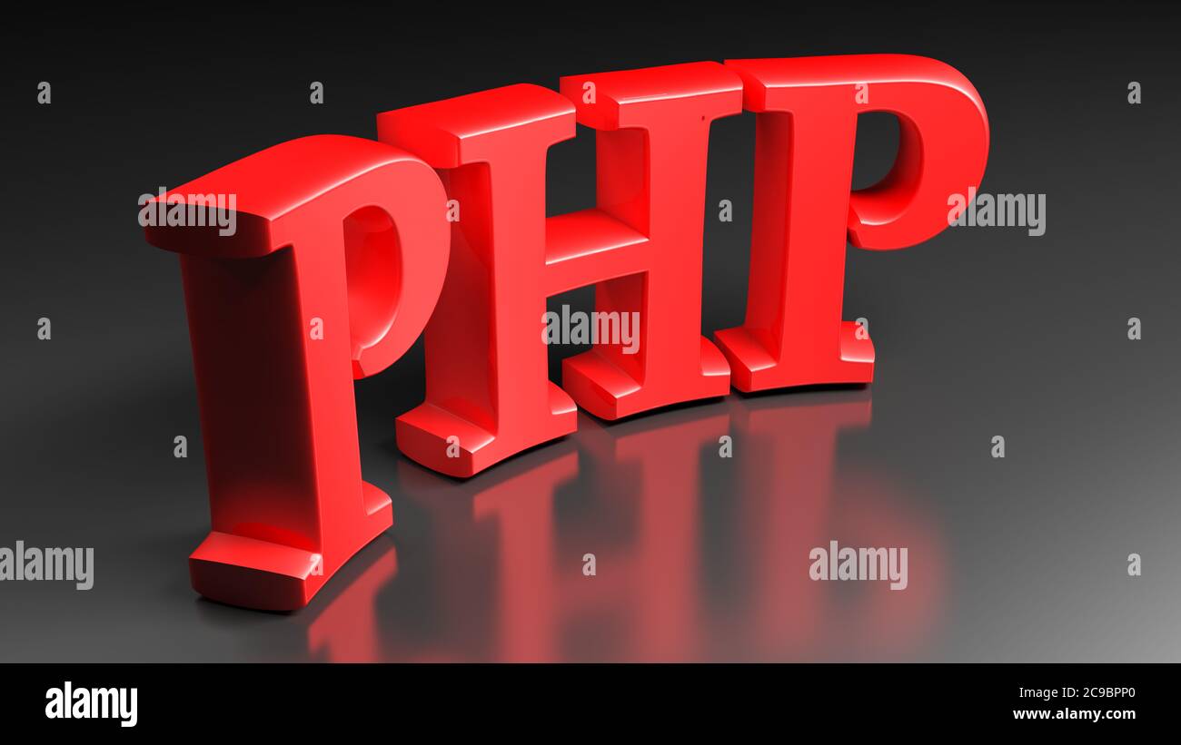 PHP red bent write isolated on black background - 3D rendering ...