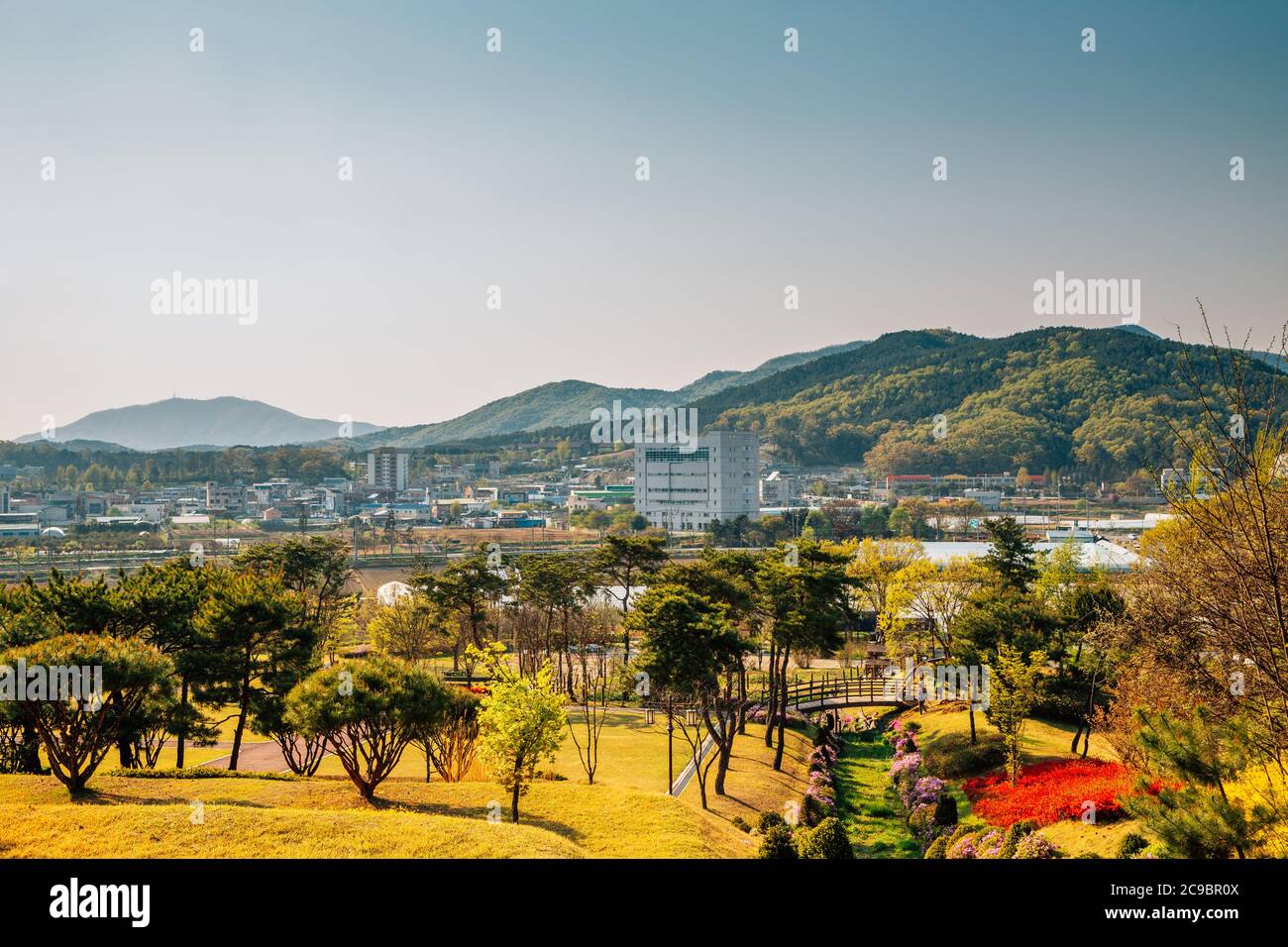 Mountain and city view from Yu Gwan-sun Memorial Hall in Cheonan, Korea ...