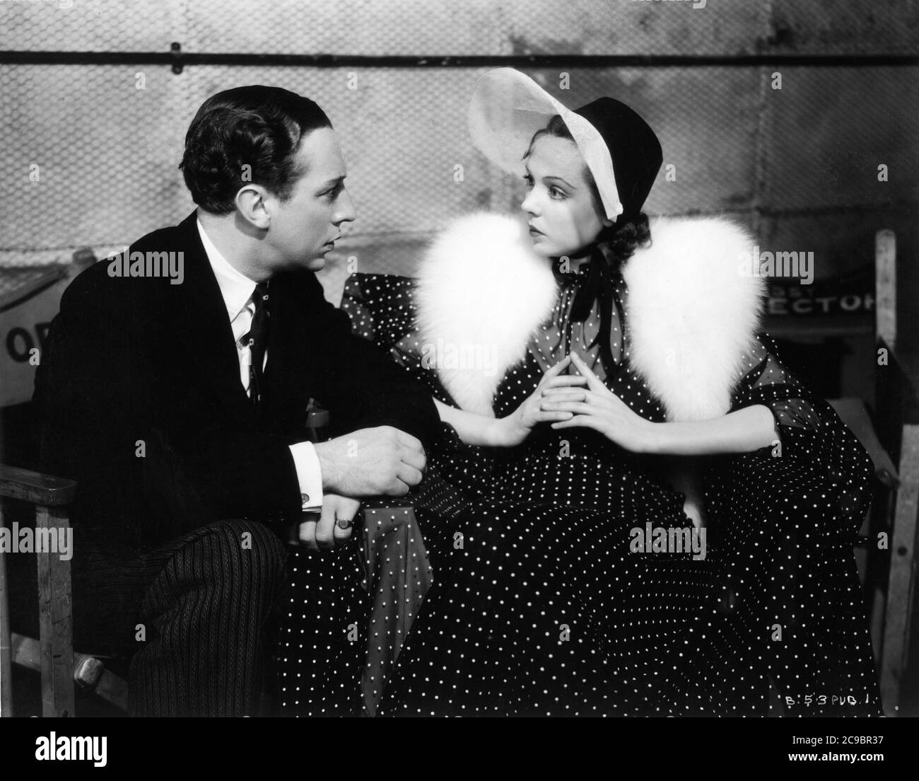 SONNIE HALE and JESSIE MATTHEWS on set candid during filming of FIRST A GIRL 1935 director ...