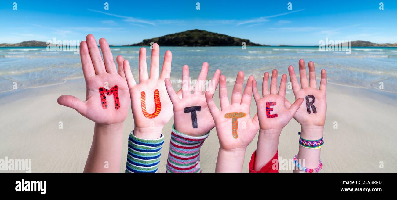 Children Hands Building Word Mutter Means Mother, Ocean Background ...