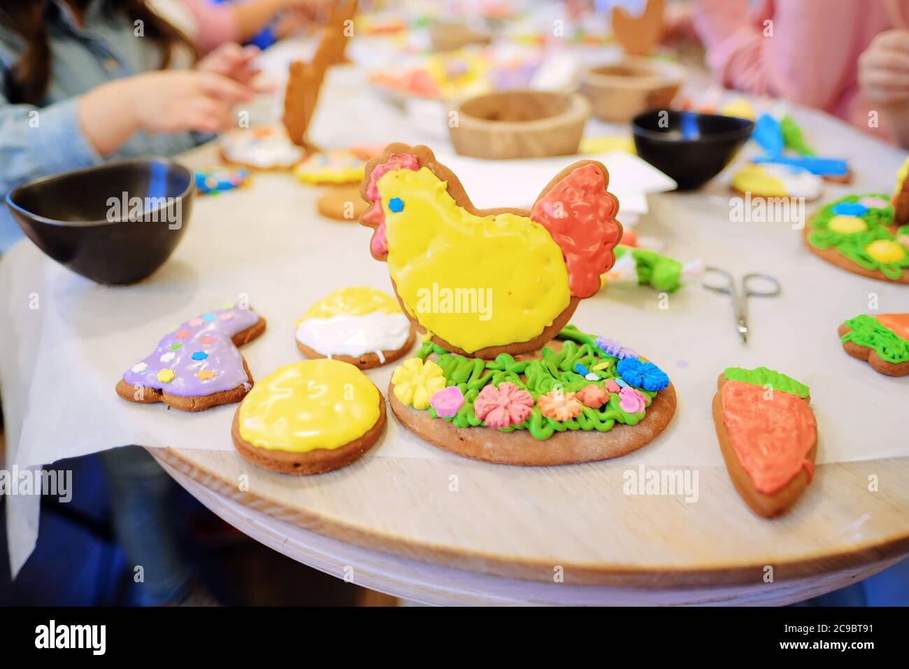 Children's hands make gingerbread. children cutting cookies. Kids ...