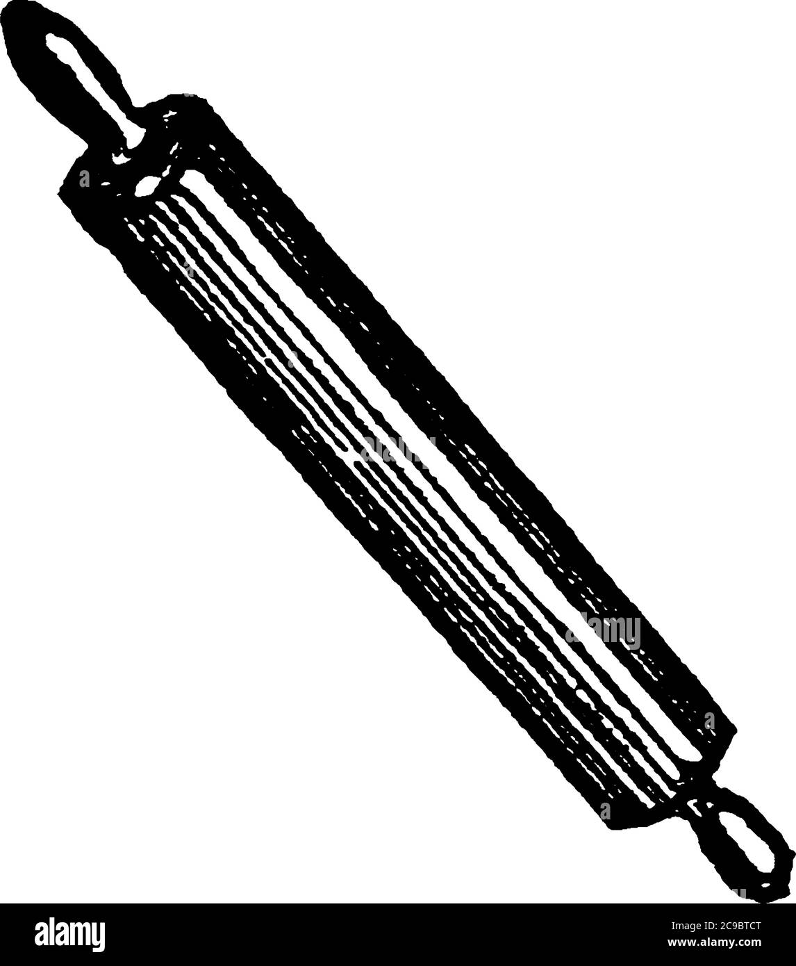 A cylindrical wood piece to roll out paste or dough with, vintage line ...