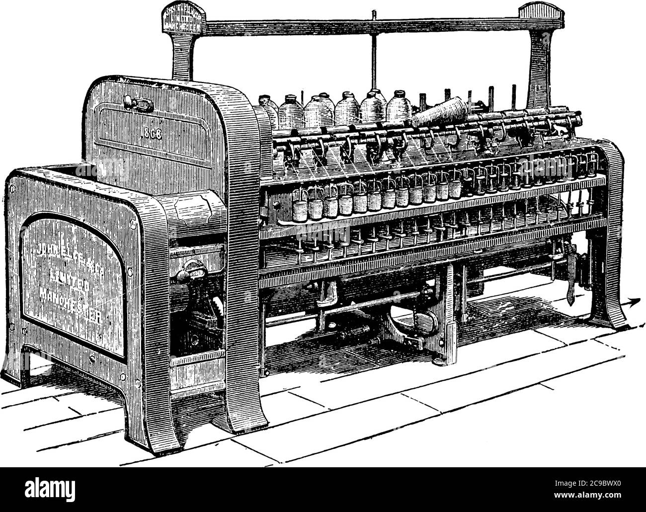 Throstle, is made with two sets of drawing rollers, one on each side ...