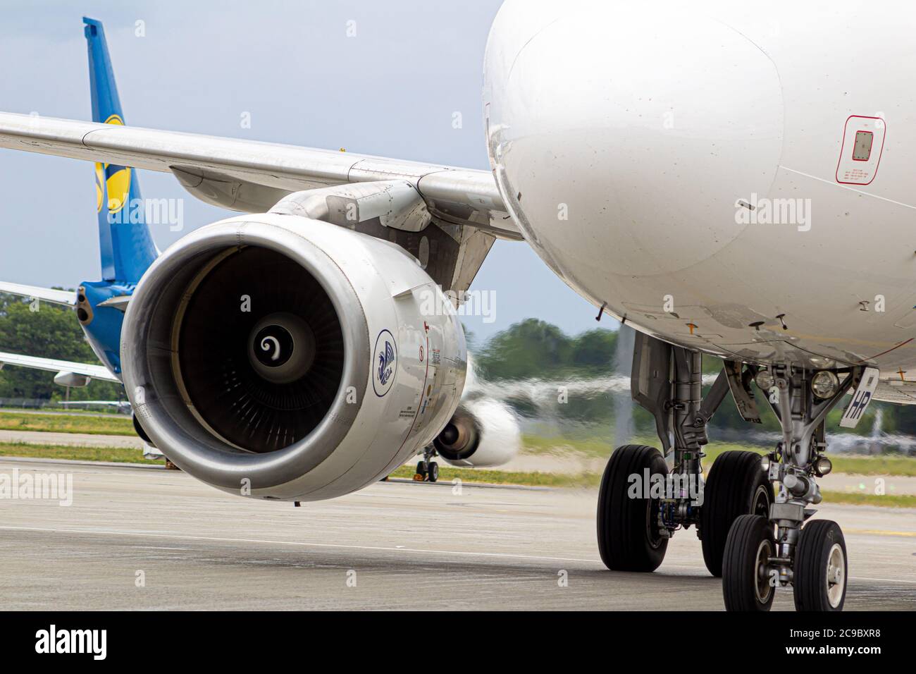 Ukraine, Kyiv - July 14, 2020: A working turbine of an airplane. Haze ...