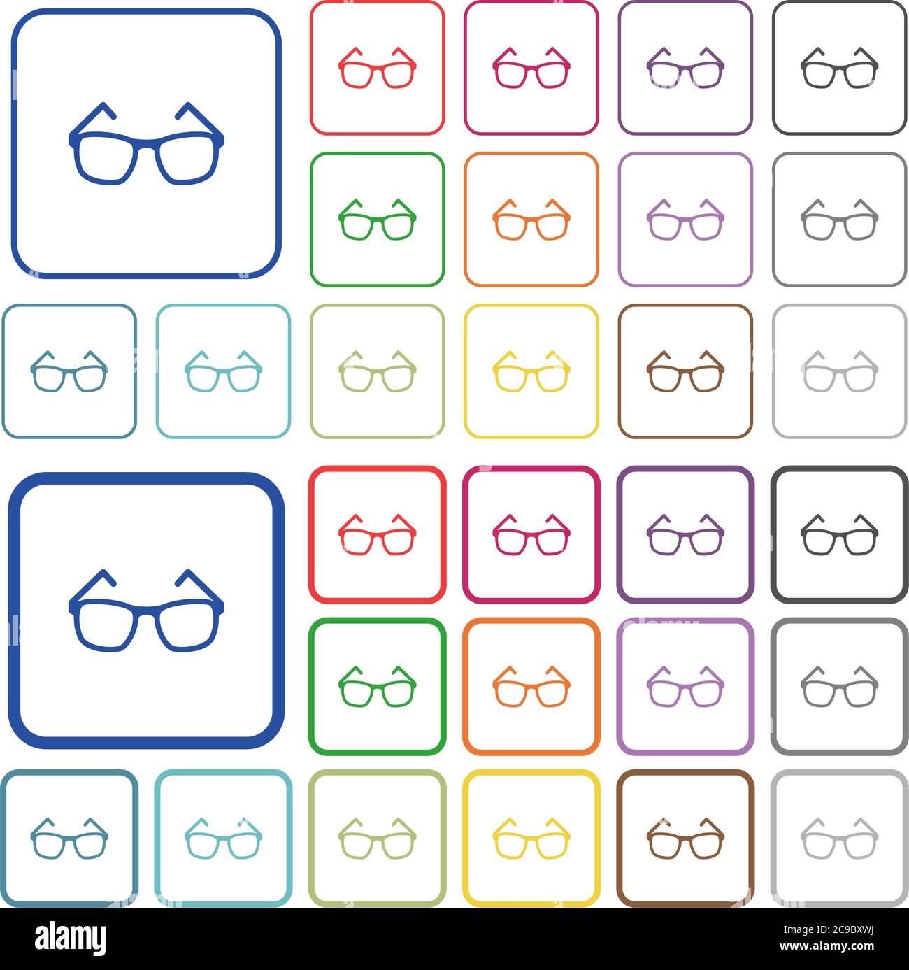 Eyeglasses color flat icons in rounded square frames. Thin and thick versions included Stock ...