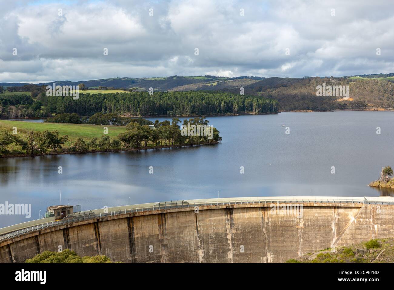 The iconic Myponga Dam on a sunny day located on the Fleurieu Peninsula ...