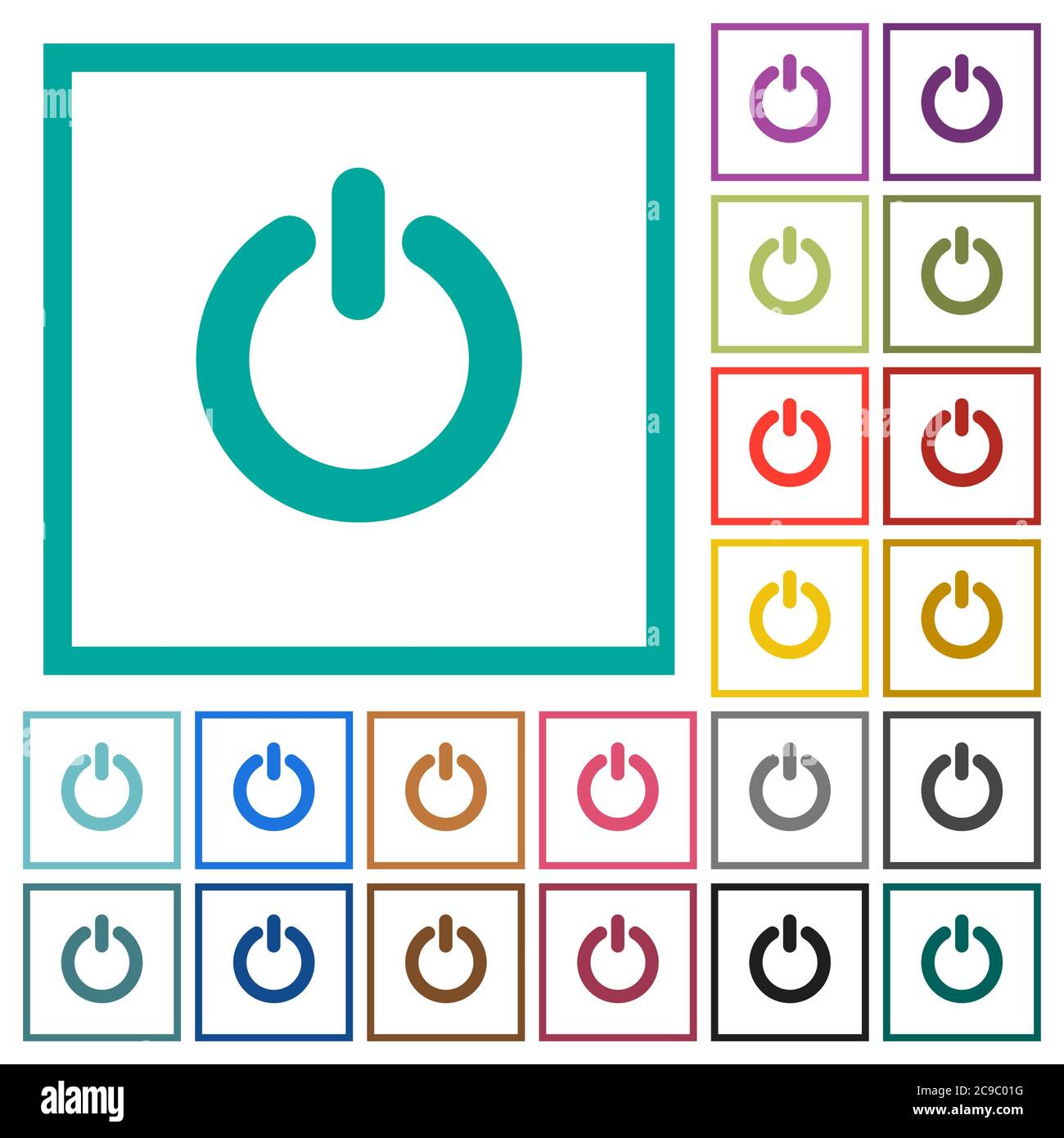 Power switch flat color icons with quadrant frames on white background ...