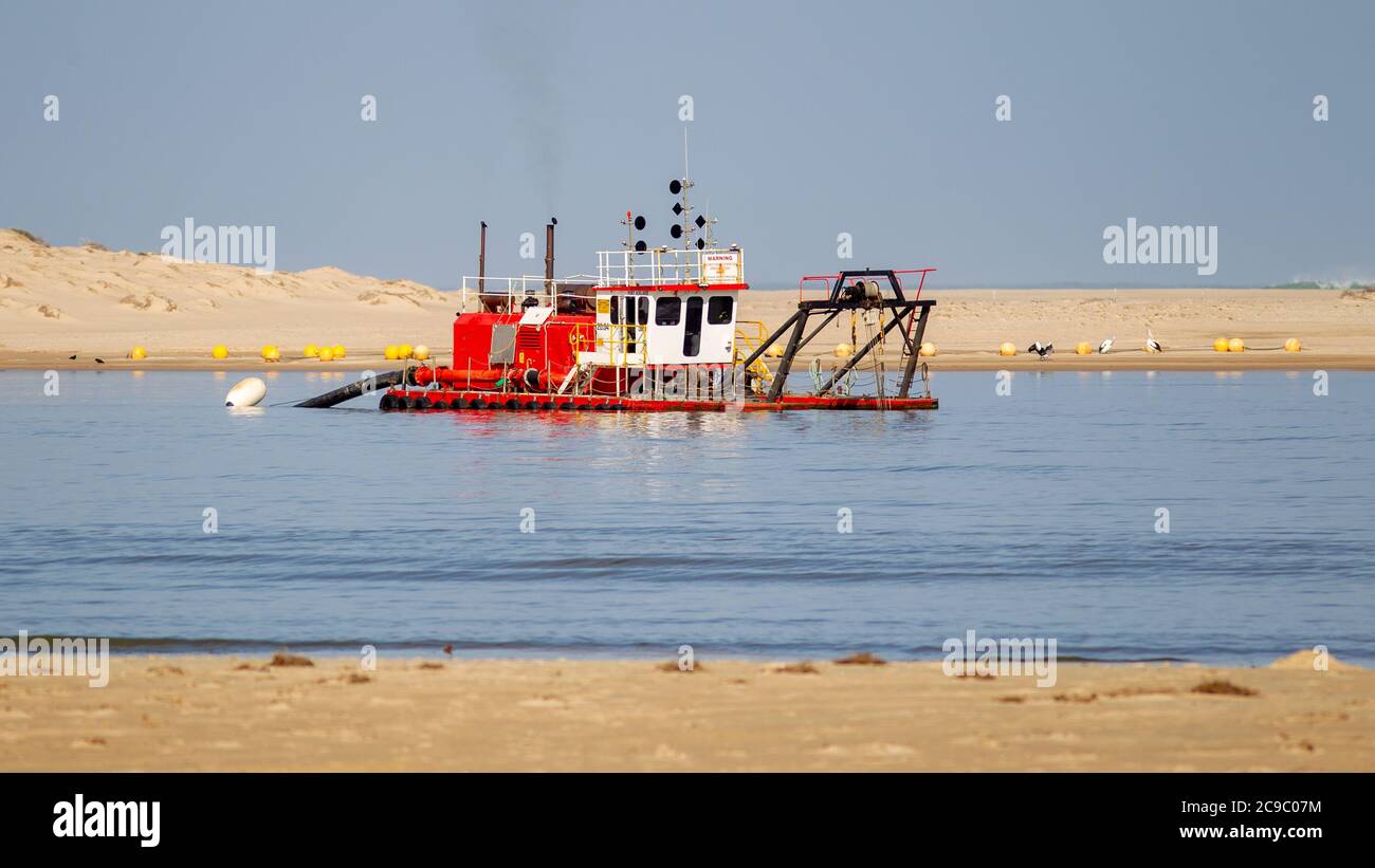 A dredging boat at the Coorong on Hindmarsh Island South Australia on ...