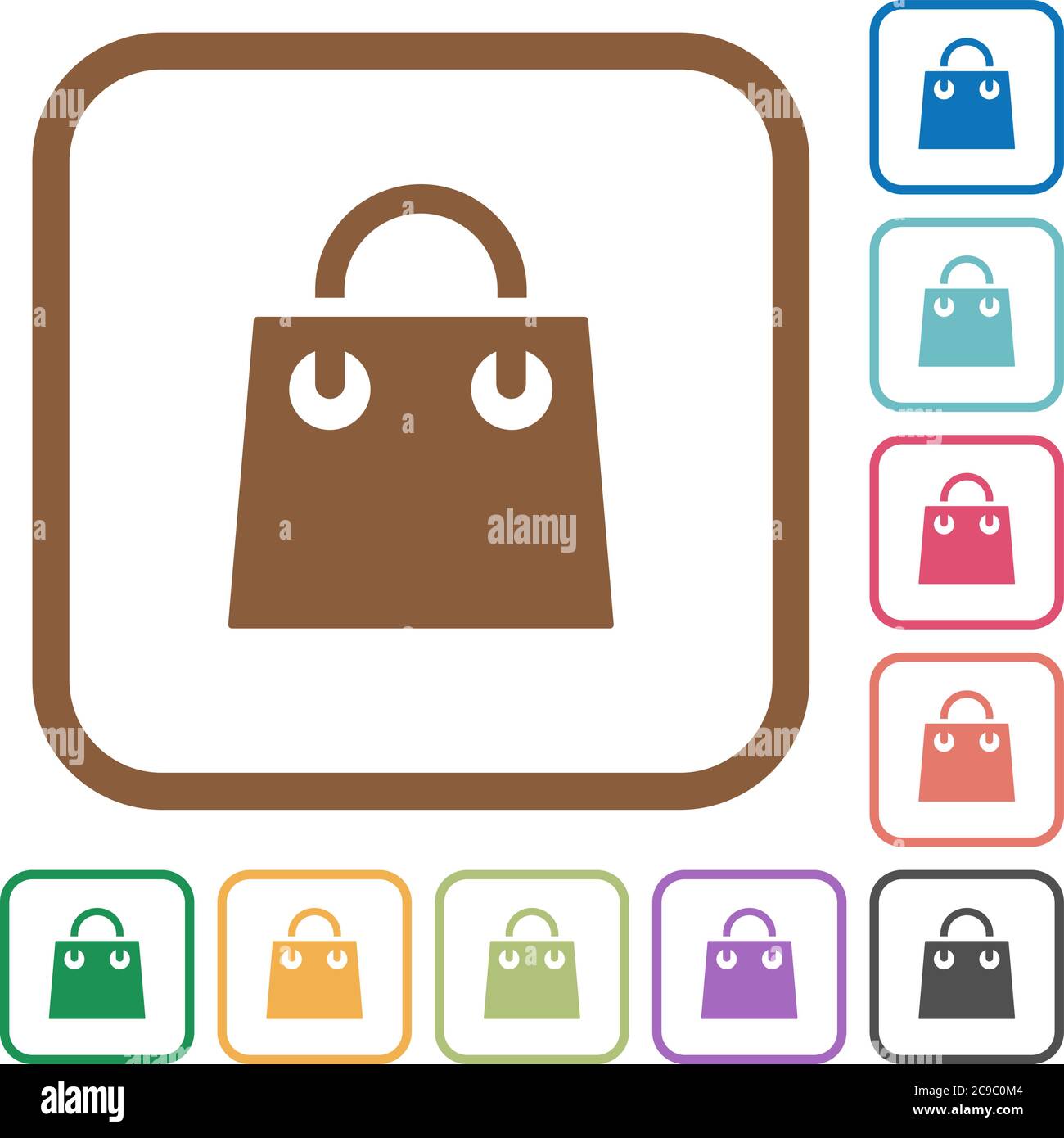 Shopping bag simple icons in color rounded square frames on white ...