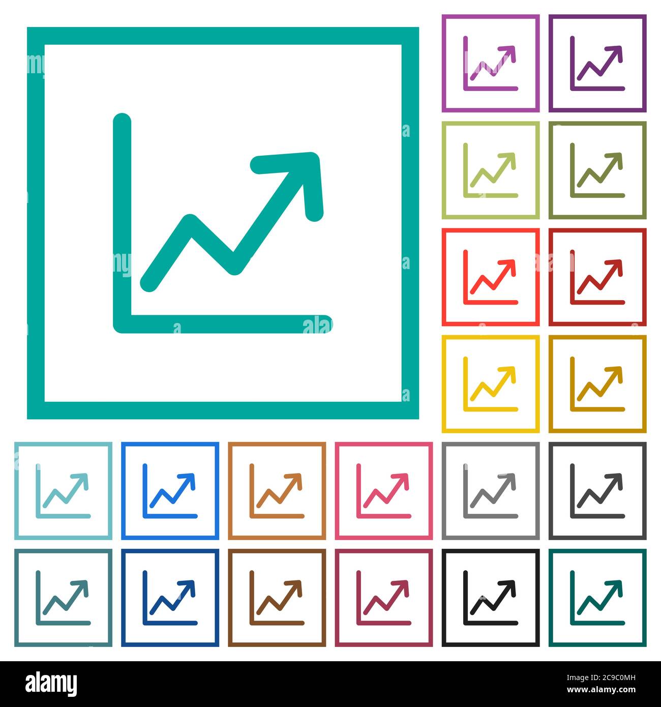 Line graph flat color icons with quadrant frames on white background ...