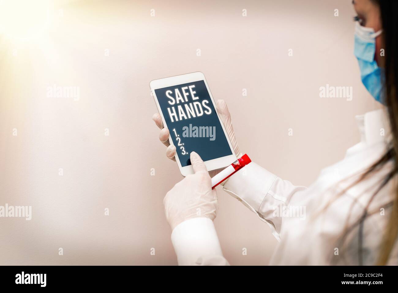 Text sign showing Safe Hands. Business photo showcasing Ensuring the ...