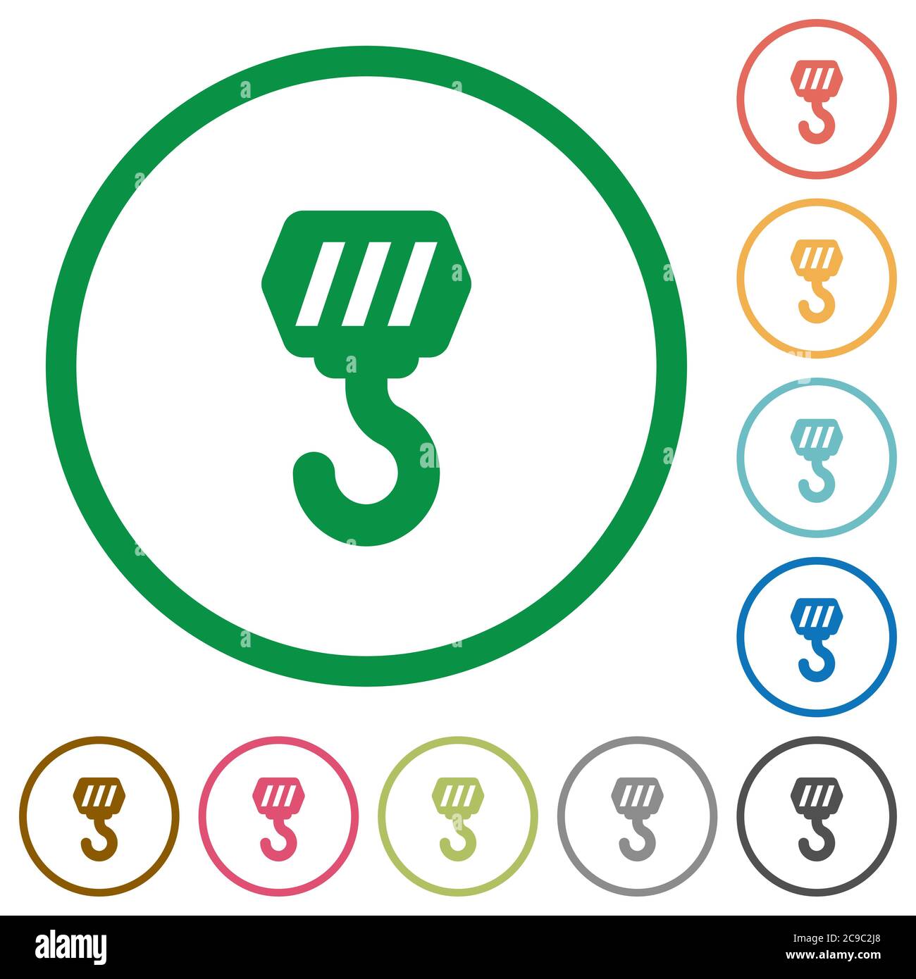 Construction hook flat color icons in round outlines on white ...