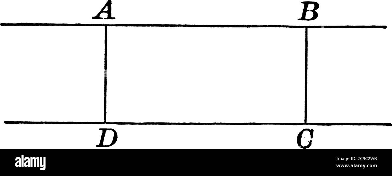 Two Parallel line with two perpendiculars AD and BC joining them at ...