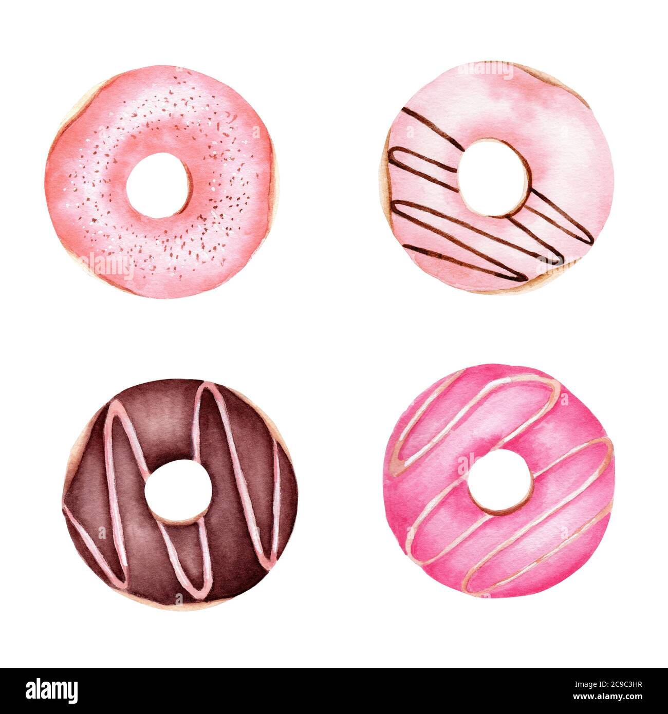 Donuts set watercolor clipart. Hand painted sweet dessert food ...