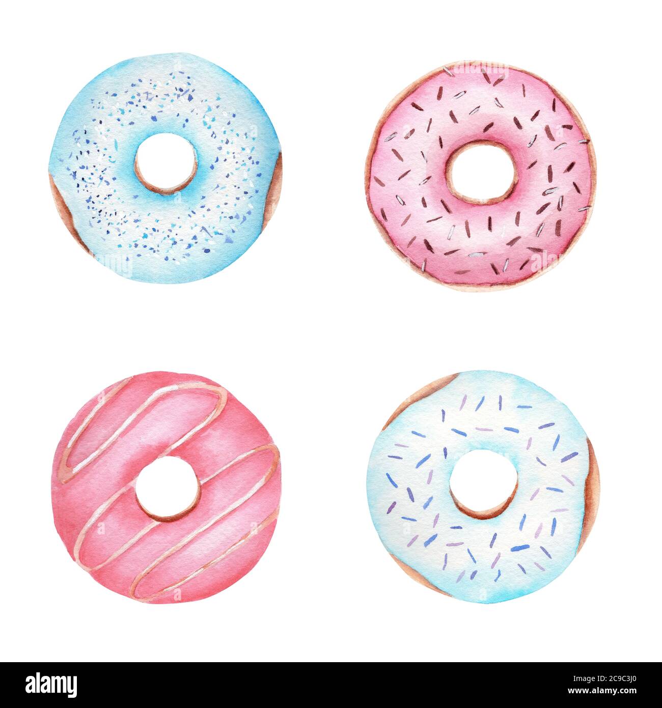 Watercolor dessert donuts isolated on white background. Sweet food ...